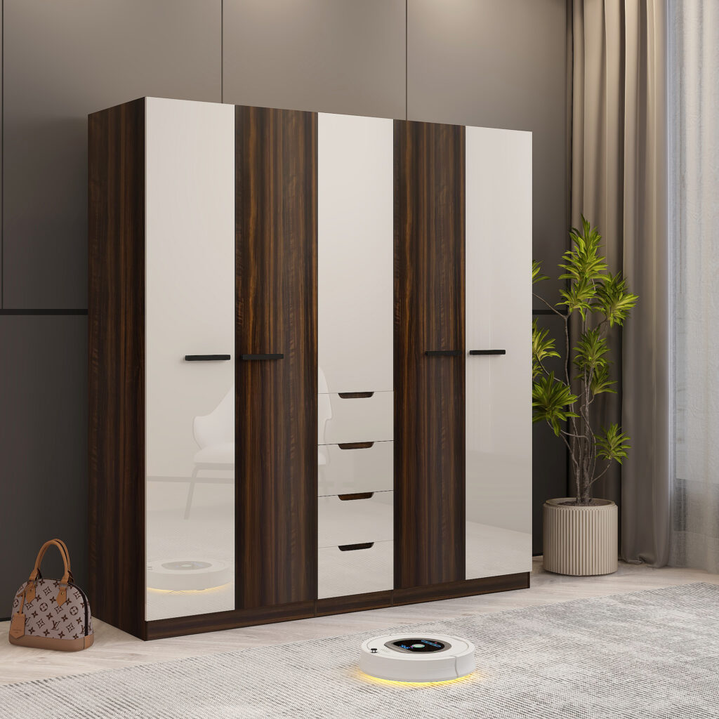 BS-1603A Wardrobe Matt Brown + Cream High Gloss (8S+16L) – Sam's Furniture